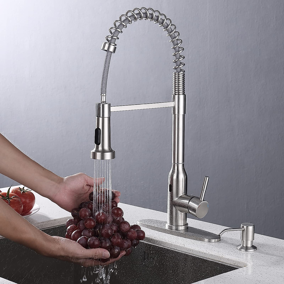 Touchless Kitchen Faucet,KEER Smart Motion Sensor Hands Free Single Handle spring kitchen sink faucet with Pull Down Sprayer,Brushed Nickel