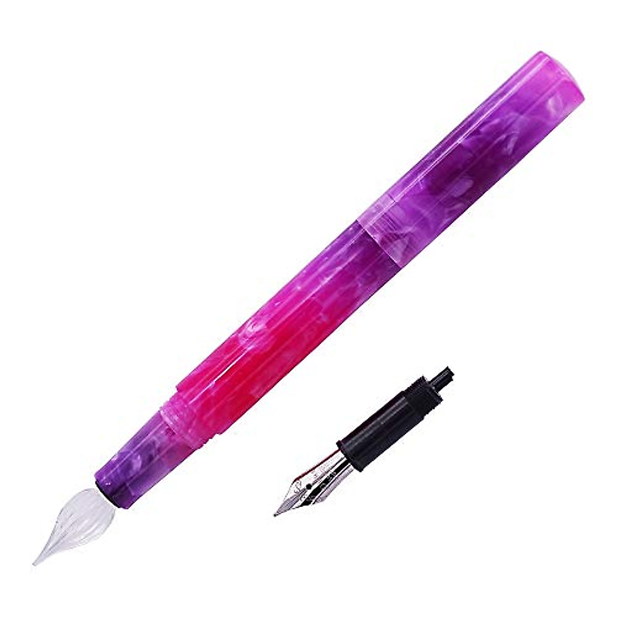 Delike Fountain Pen Fine Nib & Glass Dip Pen Gradient Violet Celluloid, Mini Pocket Travel Writing Gift Pen for Business Signature ,Art and Sketch