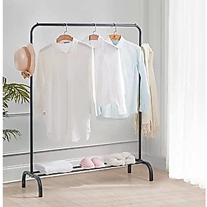 WEASHUME Metal Clothing Rack Stand with Top Rod and Storage Bottom Shelf Clothes Drying Rack,Garment Rack Portable Coat Rack for Bedroom Black