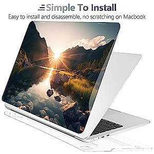 Batianda Premium Case for New MacBook Air 15 inch 2024 2023 with M3 M2 Chip Model A3114/A2941, Designed Protective Plastic Hardshell & Keyboard Cover & Screen Protector, Mountain Sunrise