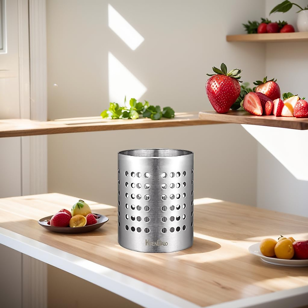 KSENDALO Kitchen Stainless Steel Utensil Holder, 18/10(304) Heavy Thick Utility Sturdy Silverware Drying Holder for Kitchen Home and Office, 7.3 Oz, Diameter 4.33"(M)