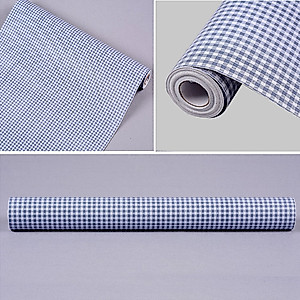 Yifely Blue & White Checker Shelf Liner Pre-Pasted Mediterranean Style Furniture Protective Paper End Table Sticker 17.7 Inch by 13 Feet