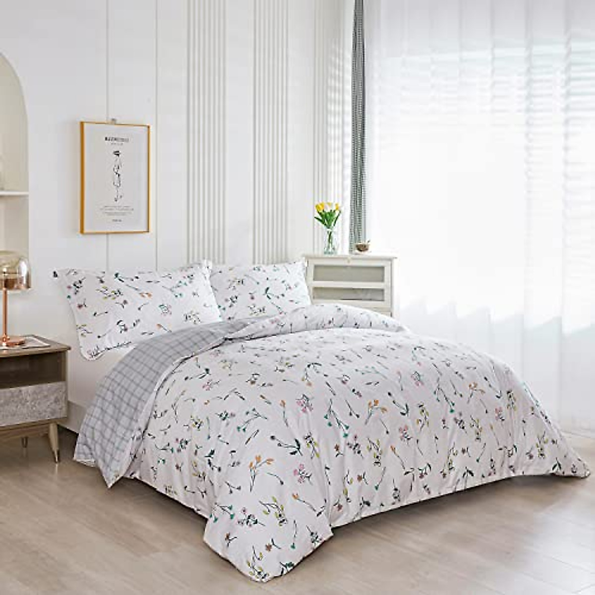 OAITE Duvet Cover Set,100% Cotton Comforter Cover with Floral Pattern Duvet Cover Set,Soft Bedding Set Includes with 3 Piece (2 Pillow Shams,1 Duvet Cover)