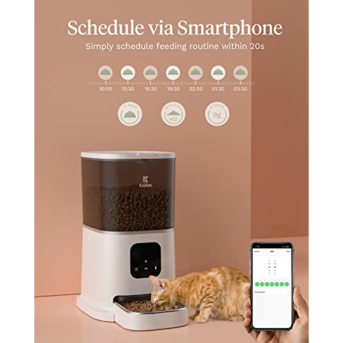 Kaikoe Automatic Cat Feeder, WiFi Enabled 6L Auto Pet Dry Food Dispenser, Smarter App Control, Programmable Meal, Triple Food Preservation Clog-Free Design Pet Feeder for Small/Medium Pets