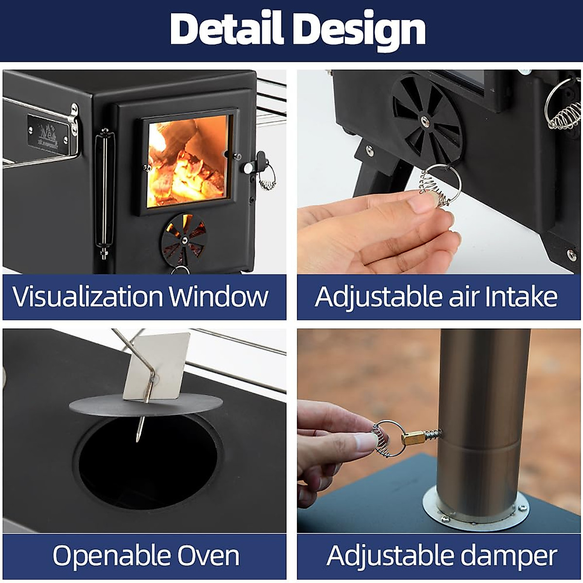 Hot Tent Stove,AVOFOREST Wood Burning Stove,Small Wood Stove with 7 Stainless Chimney Pipes for Outdoor Heating & Cooking, Ice Fishing, Hunting
