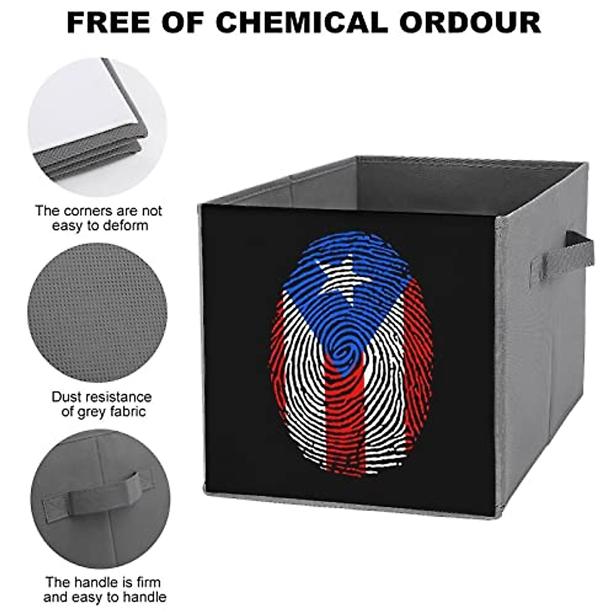 Puerto Rico Flag Finger Canvas Collapsible Storage Bins Cube Organizer Baskets with Handles for Home Office Car