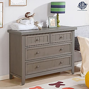 Dream On Me Maple Double Dresser I Kids Bedroom Dresser I Four Drawers Dresser I Farmhouse Modern, Oak Grey