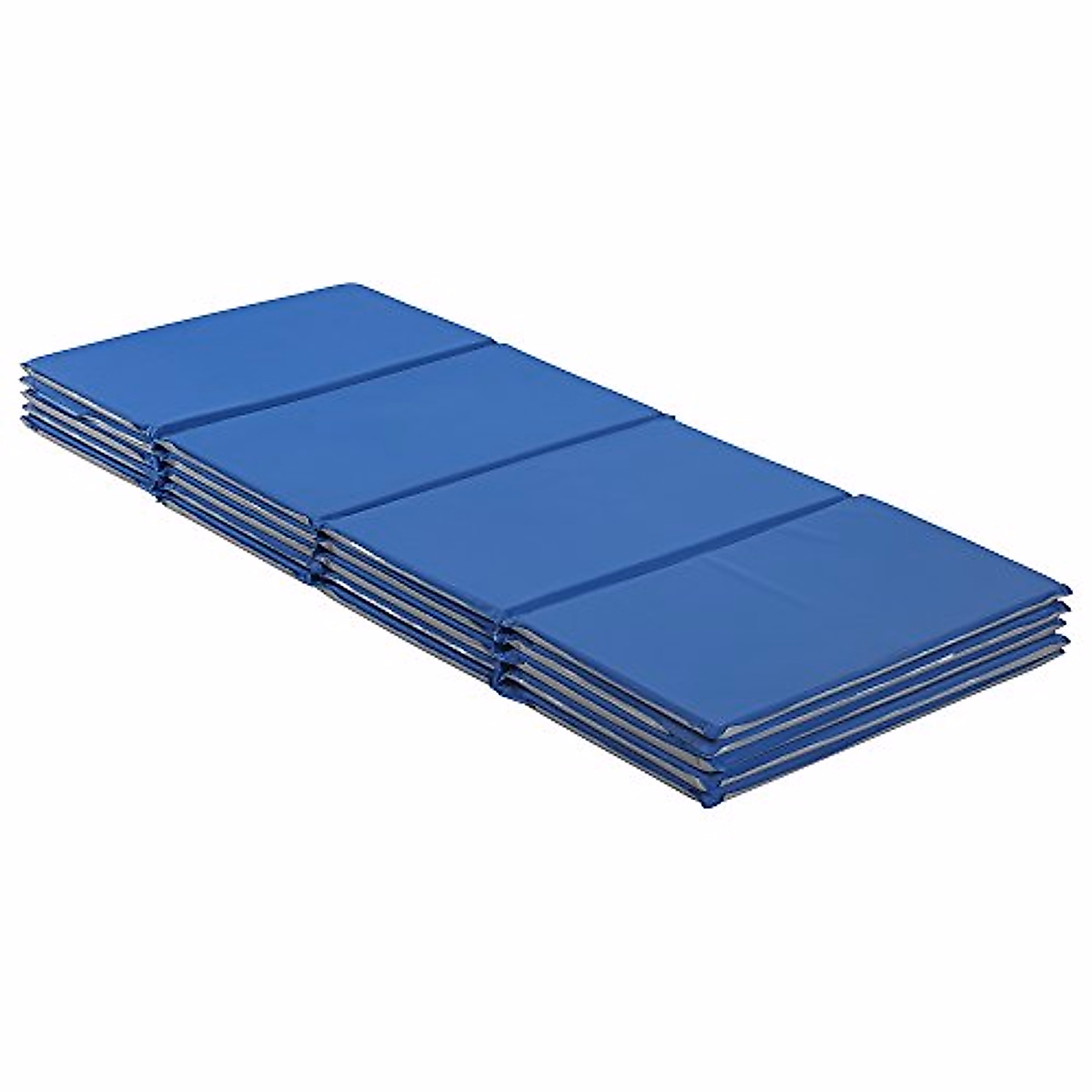 ECR4Kids Everyday Folding Rest Mat, 4-Section, 5/8in, Classroom Furniture, Blue/Grey, 5-Pack