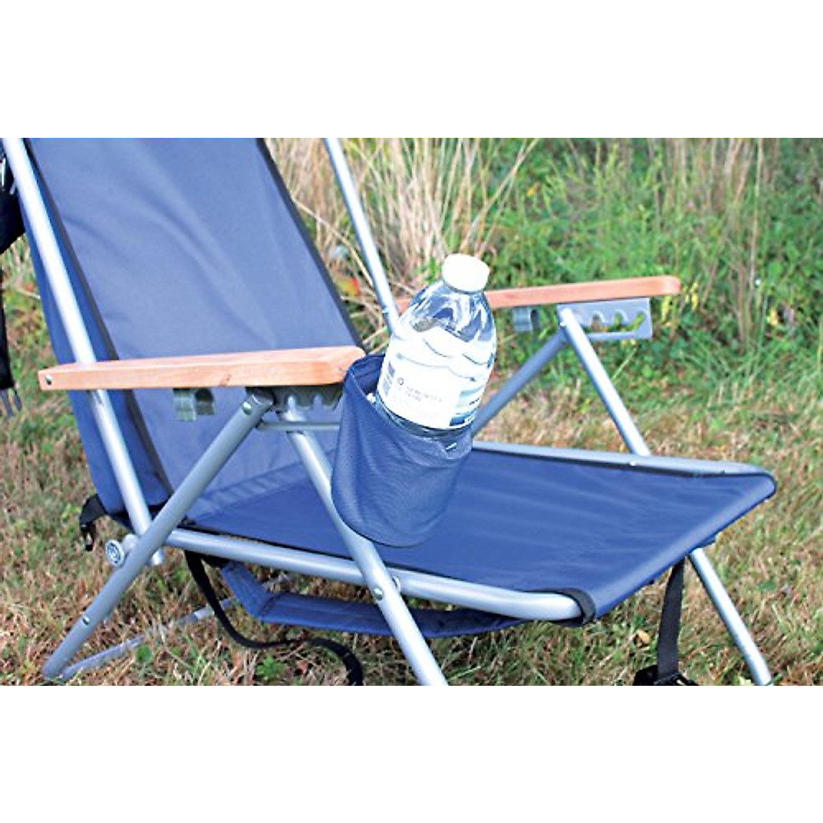 Rio Beach Original Outdoor Steel Folding Backpack Chair, Navy Blue & Rio Beach 4-Position Backpack Lace-Up Suspension Folding Beach Chair,Aluminum, Multi Stripe