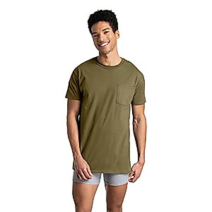 Fruit of the Loom mens Short Sleeve Pocket T-shirt Underwear, 6 Pack - Assorted Earth Tones, Large US