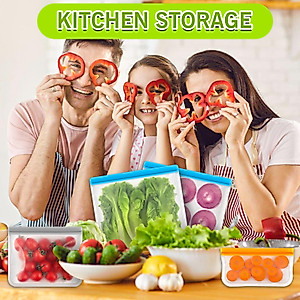 ANZNKU Reusable Food Storage Bags, 10 Pack Reusable Snack Bags, BPA Free PEVA Reusable Freezer Bags, Dishwasher Safe Silicone Bags Reusable Storage, Leak-proof Reusable Lunch Bags for Kitchen Storage