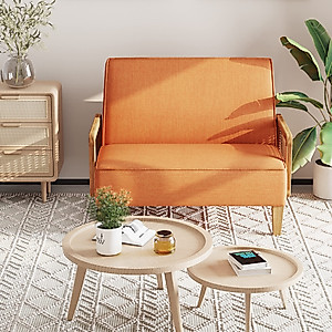 Changjie Furniture Rattan Sofa Small Loveseat Sofa Couch with Arms Upholstered Small Love seat Mini Sofa Couch for Bedroom Living Room Orange