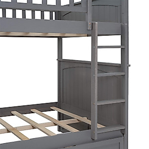 Harper & Bright Designs Full Over Full Bunk Bed with Trundle, Bunk Beds Full Over Full with Safety Rail & Ladder, Detachable Wood Full Bunk Bed Frame for Kids Girls Teens Adults ，Brushed Gray