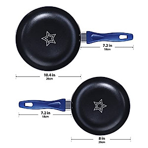 Nolopau Nonstick Frying Pan, Aluminum Non Stick Fry Pans for Cooking Eggs Omelettes and More, 8" and 10.4" Cooking Surface Non Stick Skillet Pan Nonstick Cookware
