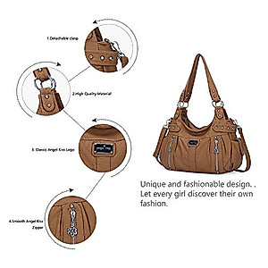 Women Handbags Shoulder Bags Washed Leather Satchel Tote Bag Mutipocket Purse (AK19244-3#8521#194L.BROWN1)