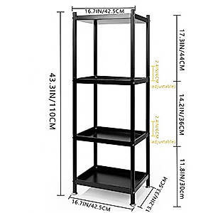 MAGCOLOR Metal Shelving Unit 4 Tier Baked Zinc Stainless Steel Storage Shelves Rack for Kitchen,Laundry Room, Garage or Office Shelving Heavy Duty, 43” H x17.3” W x 16.7” D Black (Unassembled)