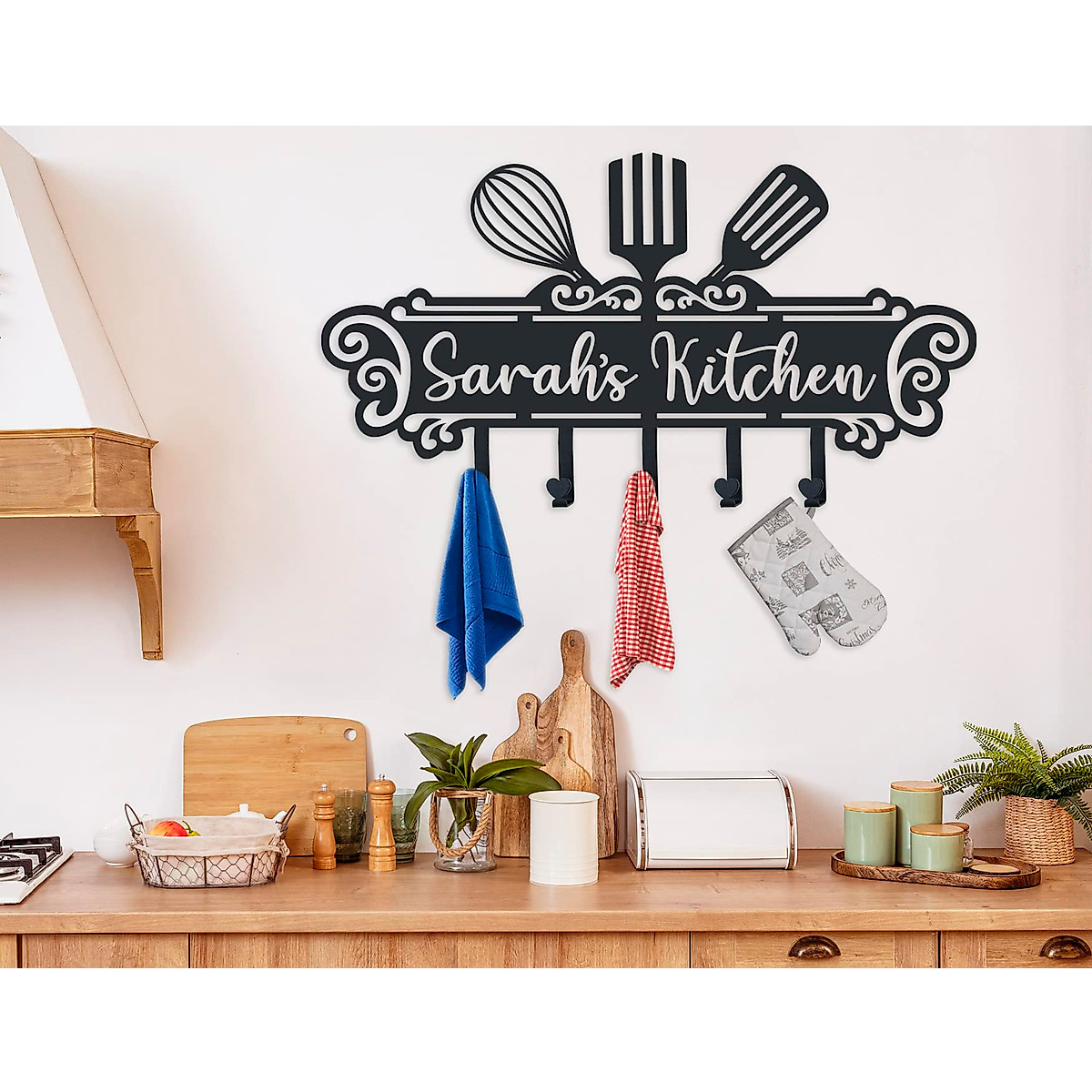 Personalized Kitchen Wall Decor，Custom Kitchen Hooks for Utensils, Personalized Kitchen Utensil Rack, Custom Metal Kitchen Hooks for Mothers Day Gifts, Grandmother's gift.