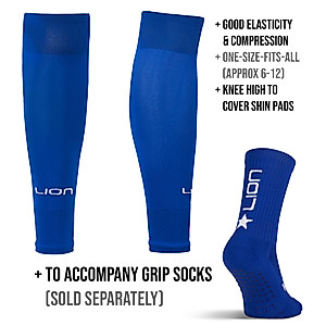 Lion Sportswear Soccer Sock Leg Sleeves To Accompany Grip Socks - Fits Over Calf/Shin Guards - Variety Of Colours To Match Your Team Kit (Royal Blue)