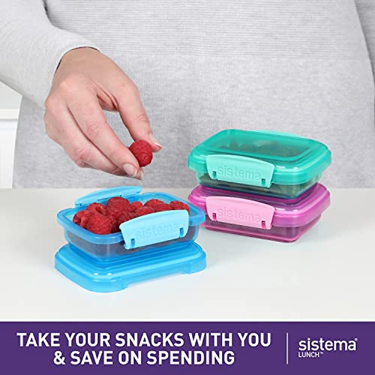 Sistema Lunch Collection Food storage containers, Blue, Green, Pink 6.7oz