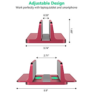 Elevate Your Workspace with Vertical Laptop Stand Holder - Adjustable Dock Size Fits All MacBook,Surface,Chromebook and Gaming Laptops (Up to 17.3 inches)-Space-Saving Design in Sleek Red Aluminum