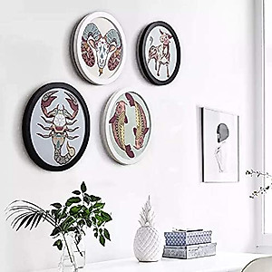 JUSTDOLIFE Picture Frame Round Wooden Photo Frame Wall Hanging Photo Display Wall Decor