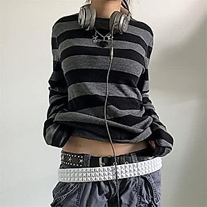 NaranjaBurbuja Y2k Fairy Grunge Graphic Long Sleeve Tees Tops Women E-Girls Aesthetic Gothic Skull Print Baggy T Shirts Emo Clothes K-black Stried 14