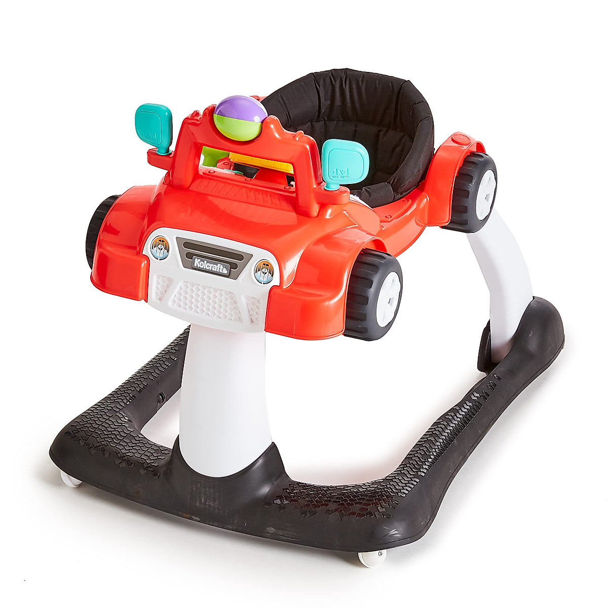 Kolcraft Tiny Steps Roadster-2-in-1 Infant and Baby Activity Push Walker Steering Wheel with Lights, Car Sounds, Music Seated or Walk-Behind for Baby Girl or Baby Boy - Racer Red