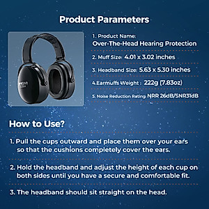 SNR 31dB Noise Blocking Earmuffs, Noise Cancelling Headphones for Autism, Foldable Ear Hearing Protection Ear Muffs with Flexible Headband, Safety Earmuffs for Shooting/Mowing, with Carrying Bag