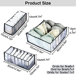 AmasSmile Wardrobe Clothes Organizer, 7 grids Washable Clear Mesh Closet Organizers and Storage Bins Drawer Dividers for Underwear，Bra, Underpants, Socks(3PCS BEIGE)