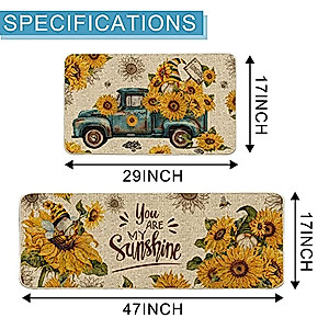 Hexagram Sunflower Kitchen Rugs and Mats Set of 2, Anti Fatigue Kitchen Mats for Floor Non-Slip You are My Sunshine Kitchen Decor Holiday Decorations-17x29 and 17x47 Inch