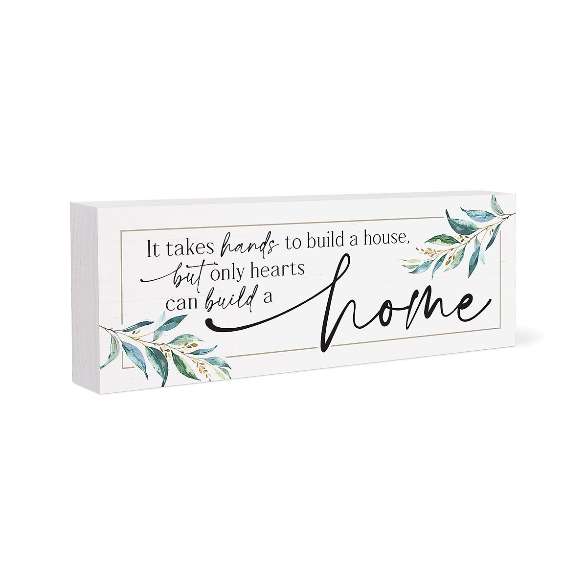 Hearts Build Home Classic White 10 x 3.5 Pine Wood Tabletop Block Sign