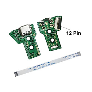 Rinbers® Pack of 2 JDS-050 JDS-055 Replacement Charging Port Micro USB Adaptor Charger Socket Circuit Board with 12 Pin Flex Cable for SONY PS4 5th Gen DualShock 4 Controller