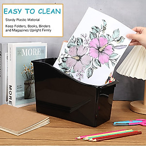Fuutreo 12 Pieces Book Bins for Classroom Plastic Binder Holder Magazine Stuff Folder File Organizer Box for Home Office School Supplies (Black)