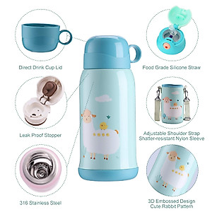 UPSTYLE 20oz Kids Stainless Steel Water Bottle with Straw Insulated Cup Vacuum 5 Walled Thermal Tumbler, Animals Flask Travel Mug for School Lunch(sheep)