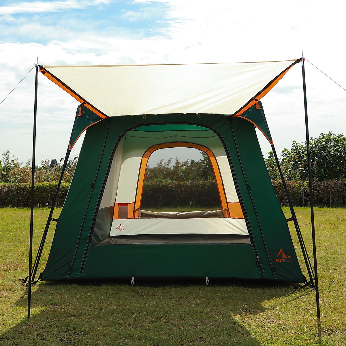 KTT Large Tent 6 Person,Family Cabin Tents,Straight Wall,3 Doors and 3 Windows with Mesh,Waterproof,Big Tent for Outdoor,Picnic,Camping,Family,Friends Gathering(Green)