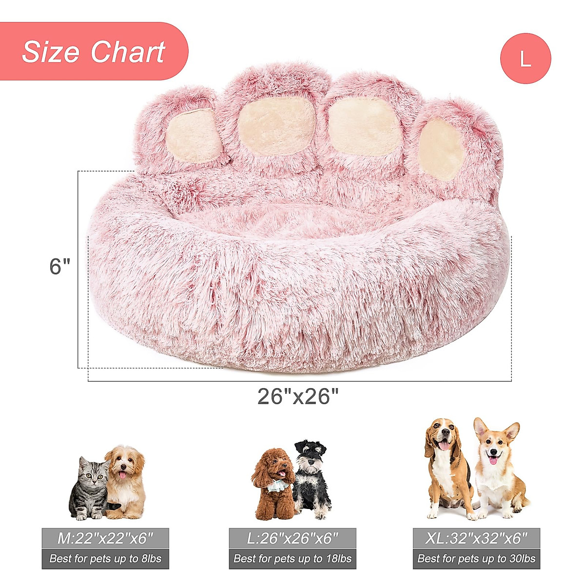 Jiupety Cozy Comfy Small Dog Bed | Upgraded Soothing Paw Donut Bed | L Size 26" × 26" × 8" | Creative Bear Paws Design