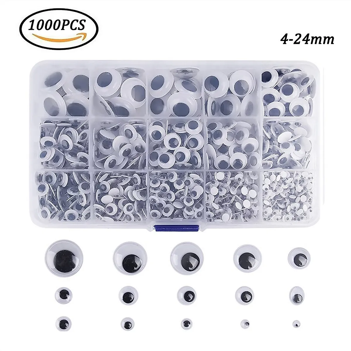 1000Pcs Googly Wiggle Eyes Self Adhesive for Craft Sticker Multiple Size 4-24mm for DIY Animal Creative Crafts Decorations