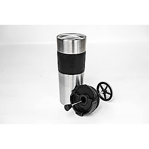 French Press Mug for Travel, Stainless Steel Travel Coffee and Tea Press, Hot or Cold Brew, Ideal Personal Mug for Travel, Car, Office, Camping, 15oz (Metallic Gray)