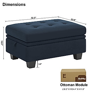 Belffin Velvet Armrest Module for Modular Sectional Sofa Couch Side Armrest for Sectional Modular Couch (Blue, Ottoman Module)