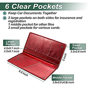 Teoenix Car Registration and Insurance Holder - Automotive Consoles & Organizers Vehicle Glove Box Wallet Accessories Case - Motorcycle, Truck, Trailer ID Holder & Document Storage - Bling Red