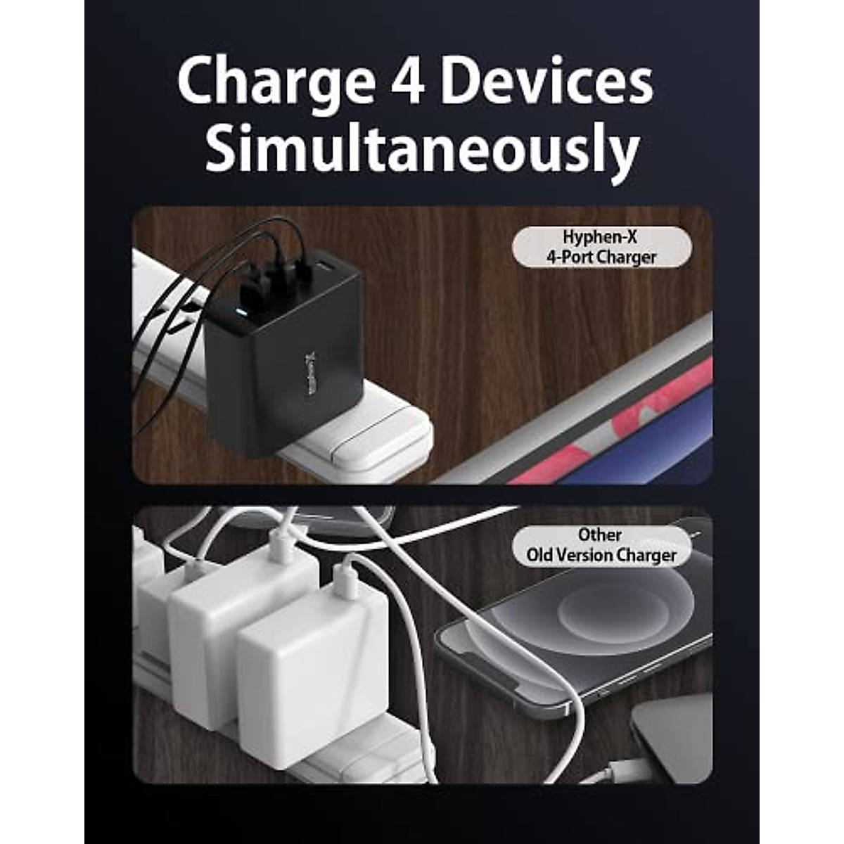 Hyphen-X 100W USB C Charger, GaN Fast Type C PD Charging Station for MacBook Pro Air 16in 14in 2021 13inch 2022, iPhone 14 13 Pro, iPad Pro Air, Galaxy, XPS, USB-C Laptops and More(Black)