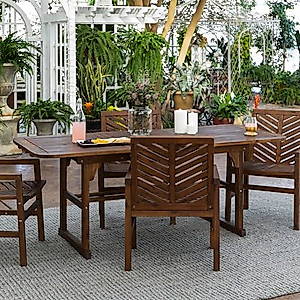 Walker Edison 4-6 Person Outdoor Wood Chevron Back Patio Furniture Dining Set Extendable Table Chairs All Weather Backyard Conversation Garden Poolside Balcony, 5 Piece, Dark Brown