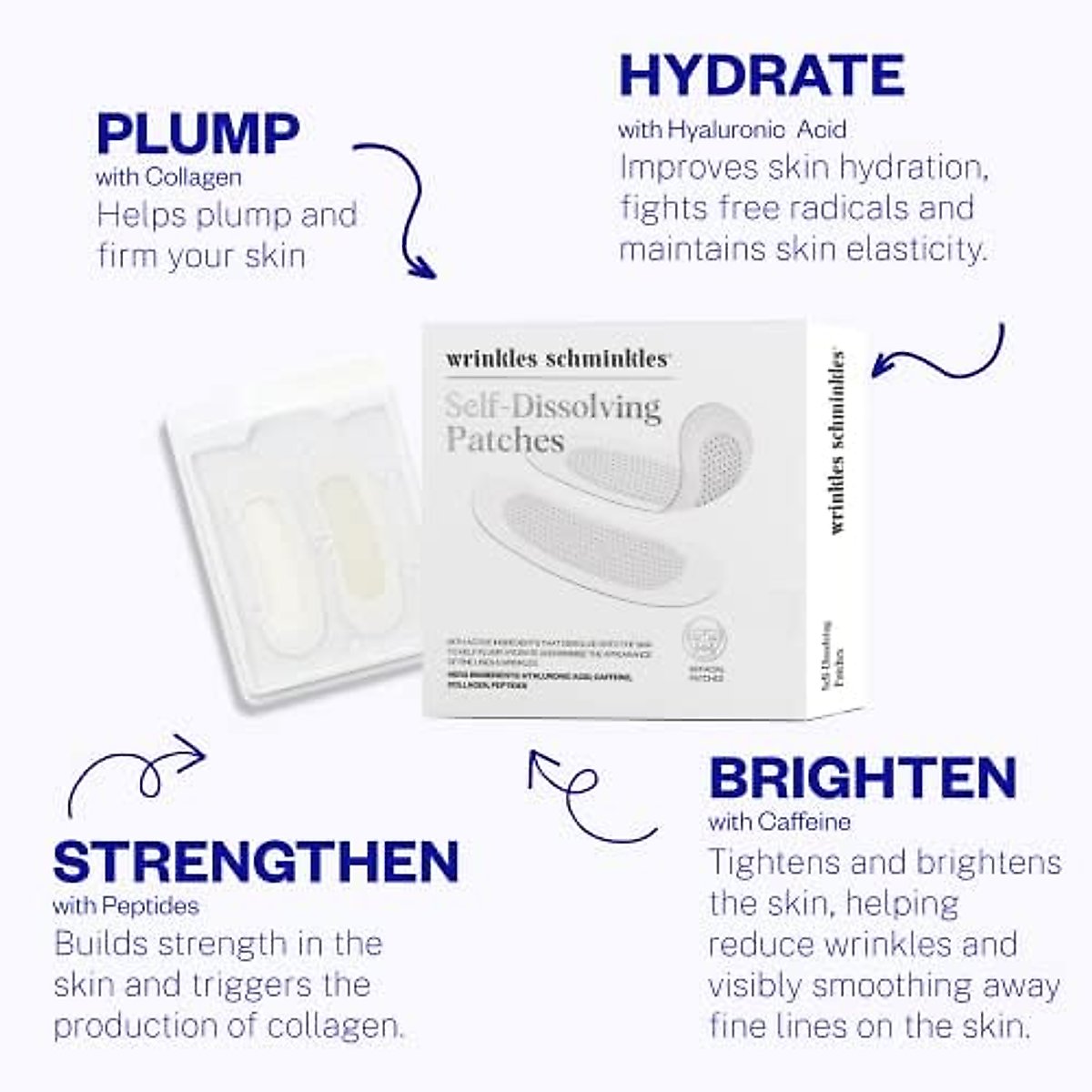 Wrinkles Schminkles Self-Dissolving Microdart Patch for Face - Target & Reduce Wrinkles, Ultimate Facial Hydration and Rejuvenation (4 pairs)