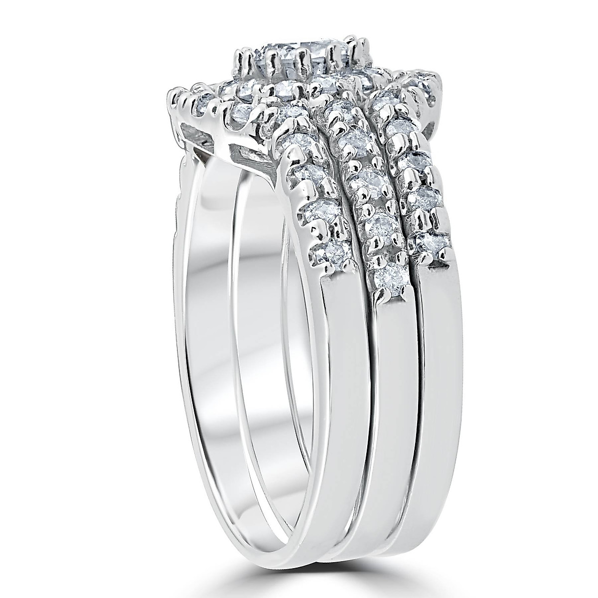 1 1/10ct Round Diamond Engagement Matching Wedding Ring Set White Gold 14K - Size 10