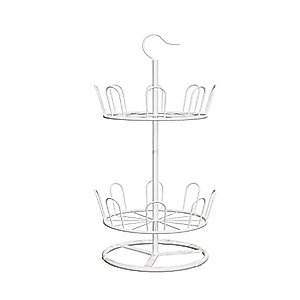 OLDRAINBOW Revolving Shoe Rack Iron Shoe Tree Rack,Standing Circular Shoe Rack Rotating Shoe Rack,Spinning Round Shoe Organizer Rack (White, 2-Layer)
