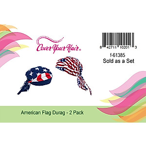 CoverYourHair American Flag Durag - USA Doo Rag - Dew Rags for Men - Patriotic Skull Caps - American Flag Headbands (2 Pack Dew Rags)