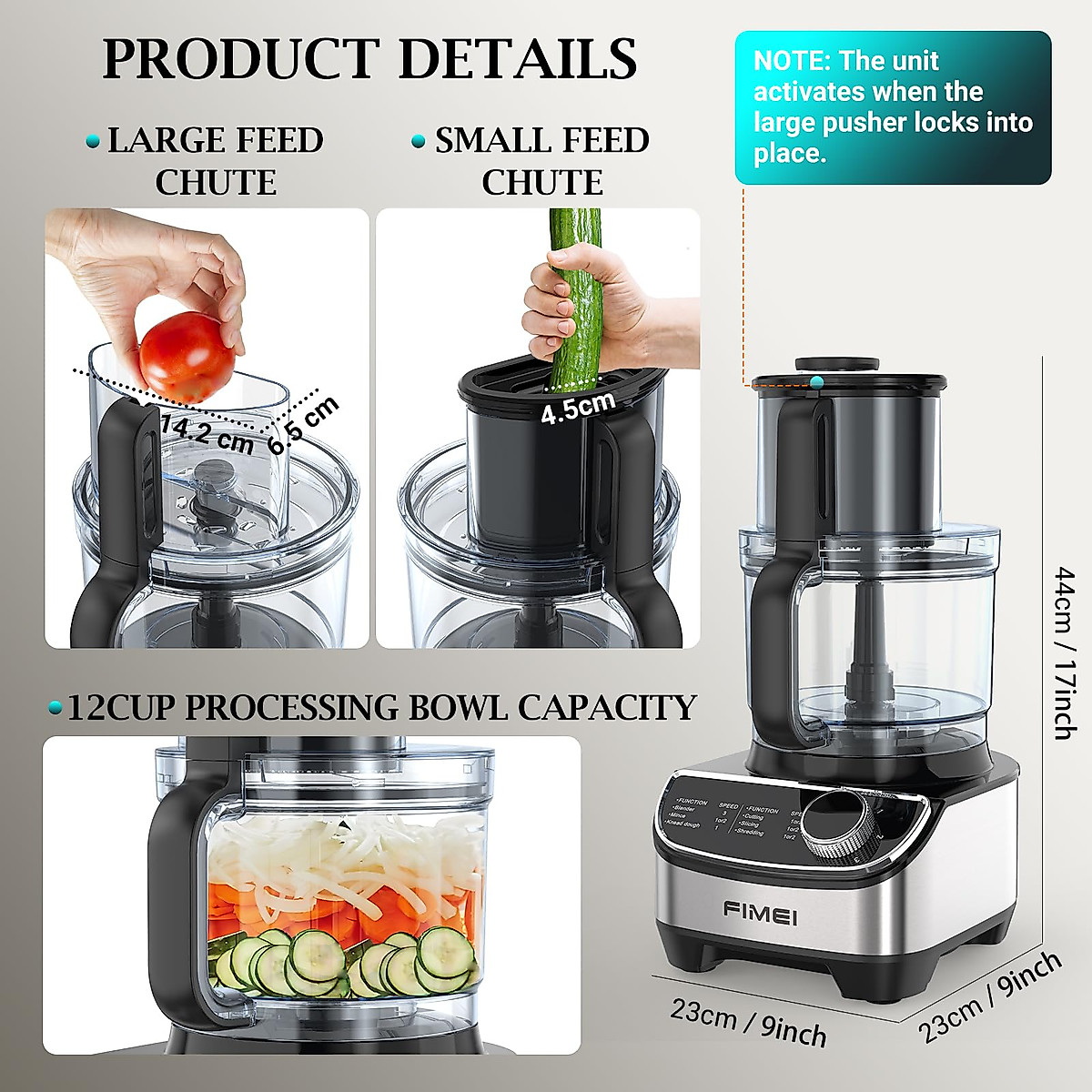 Food Processor - Food Processors Best Rated 2023, Versatile Blades for Slicing, Shredding, Chopping - Blender & Food Processor Combo, Large Caliber, 12-Cup 600W