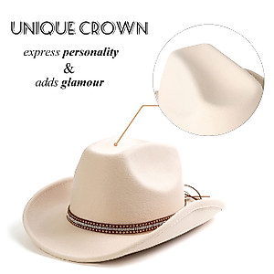 Lisianthus Men & Women's Felt Wide Brim Western Cowboy Outdoor Fedora Hats with Belt A Shiny-Creamy