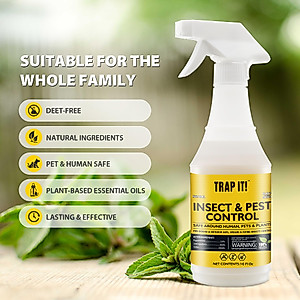 TRAP IT! Insect Repellent Peppermint Oil Spray for Bugs, 16OZ Natural Pest Control Spray for Home Kitchen Ant Spider Roach Fly Killer, DEET-Free Pet Family Safe Bug Spray Indoor Outdoor Patio Yard