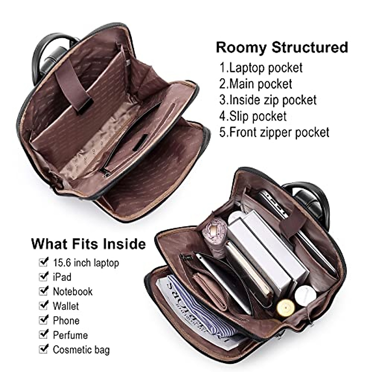 CLUCI Leather Laptop Backpack for Women 15.6 inch Computer Backpack Travel Business Work Large Daypack Black Crocodile